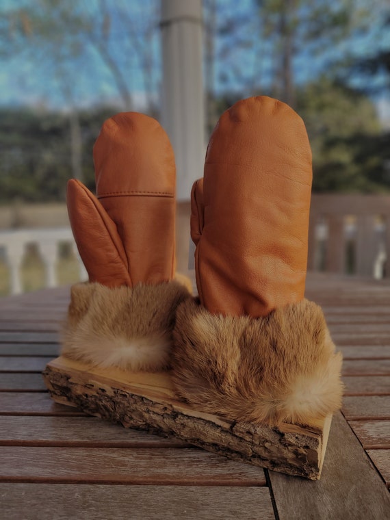 Genuine Leather and Rabbit Fur Mittens Etsy Canada