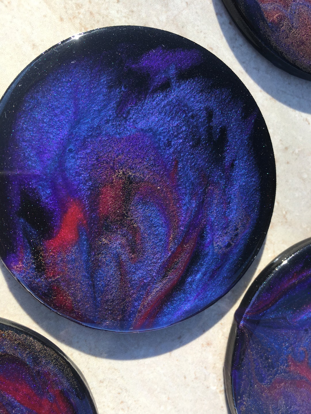 Epoxy Resin Pour Paint Coasters. Purple, Red, Blue and Gold. - Etsy