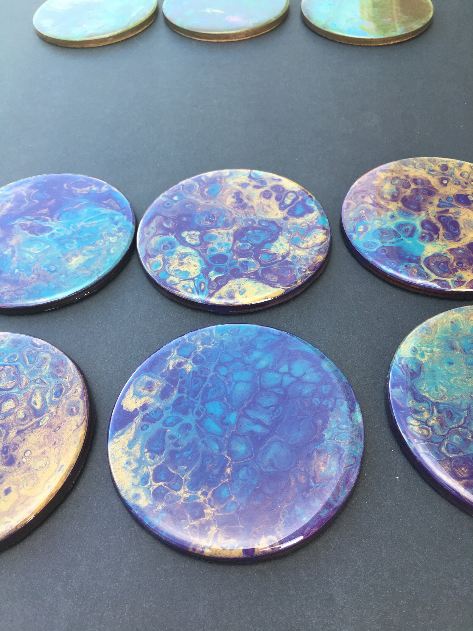 Set of Six Acrylic Paint Coasters Finished in Epoxy Resin. Purple ...