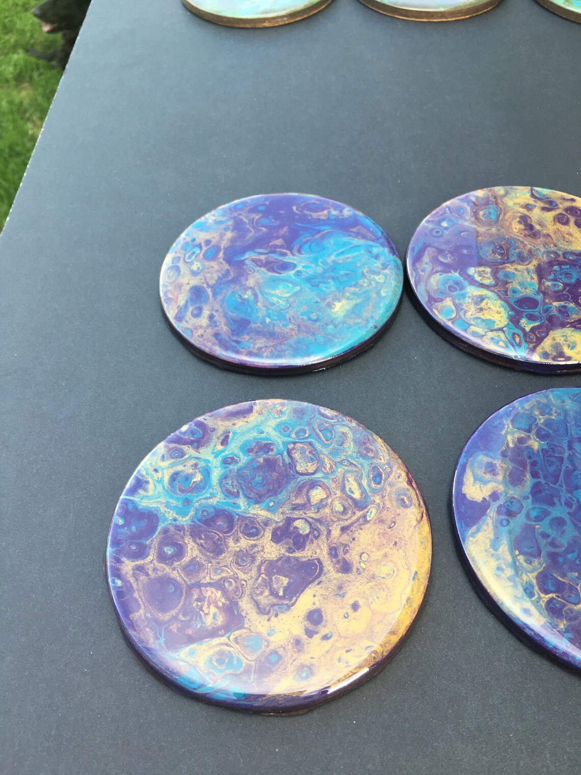 Set of Six Acrylic Paint Coasters Finished in Epoxy Resin. Purple ...