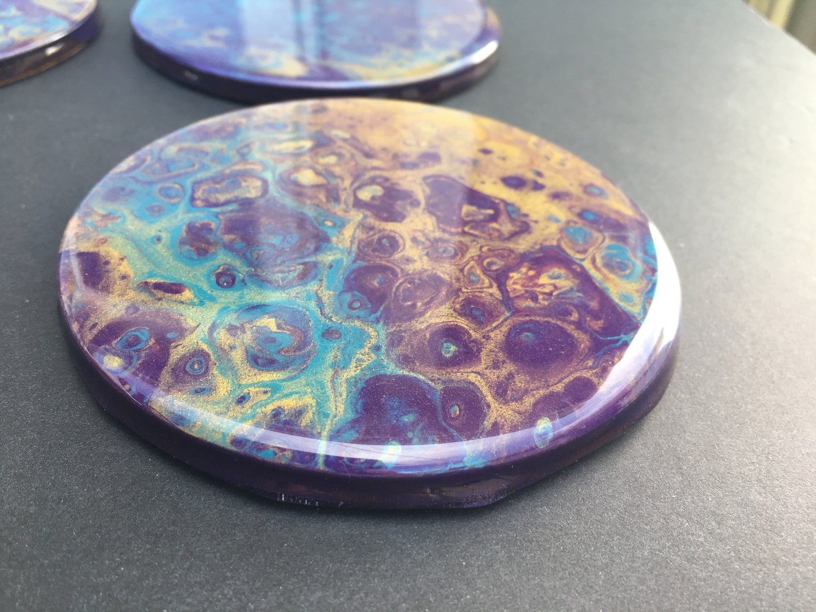Set of Six Acrylic Paint Coasters Finished in Epoxy Resin. Purple ...