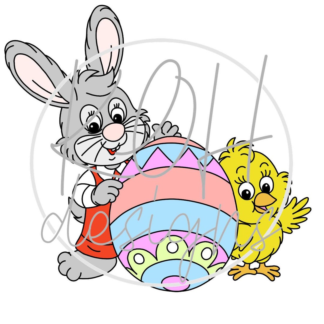 Bunny and Chick Outline and Colored - PNG - Download - Etsy