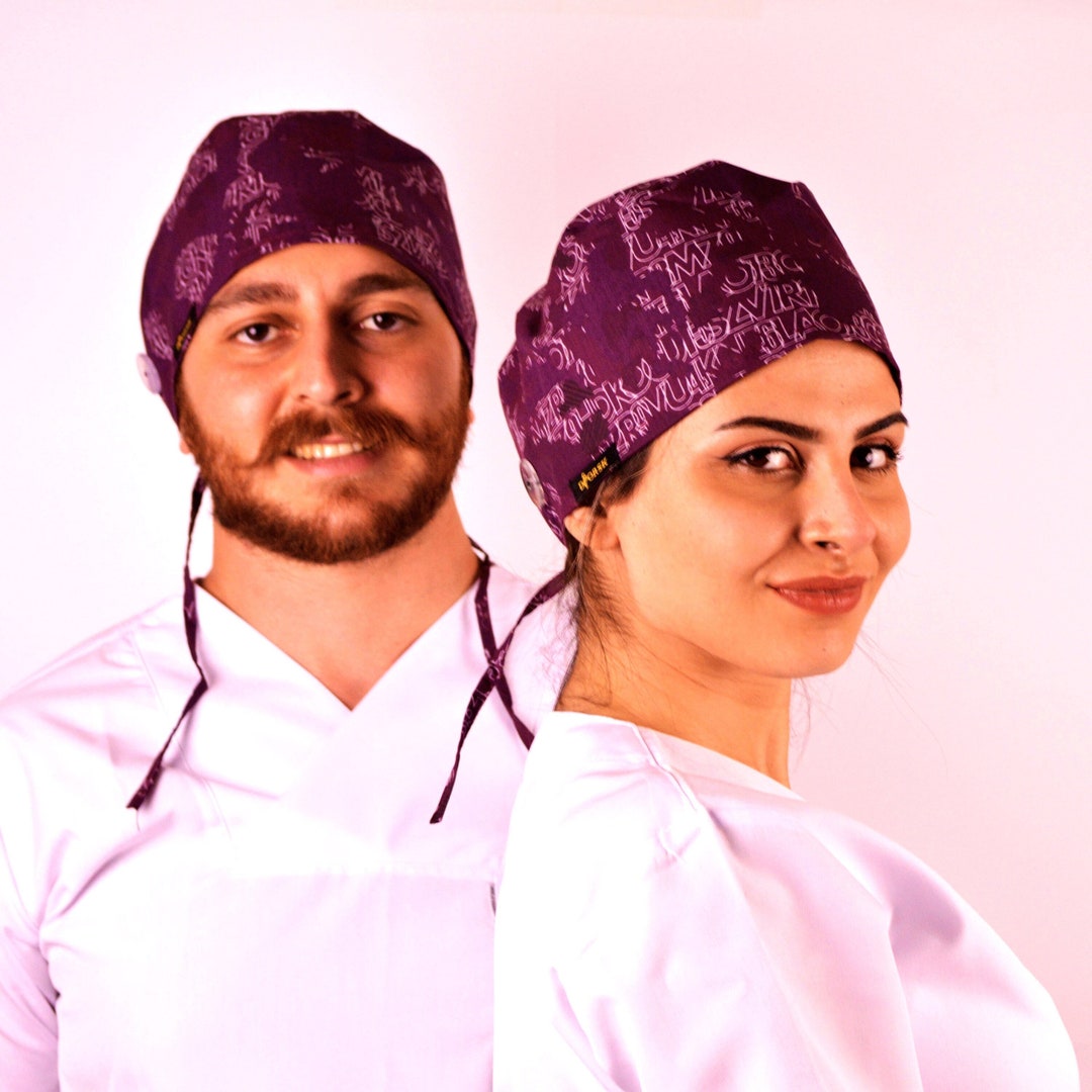 Burgundy Alphabet Scrub Caps for Women, Cute Scrub Hats Men, Retro ...