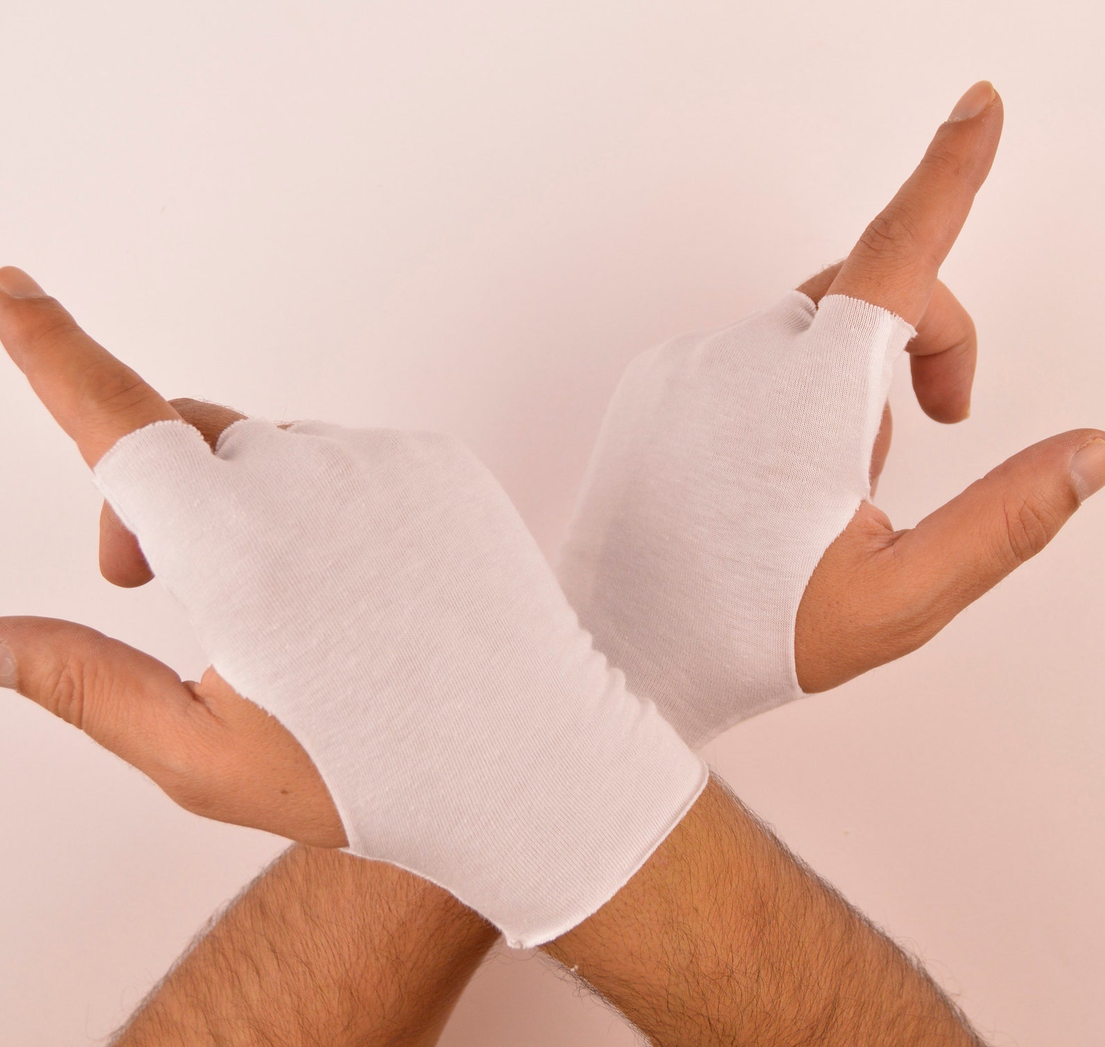 Cotton White Fingerless Mittens Sweat Absorber Gloves for - Etsy