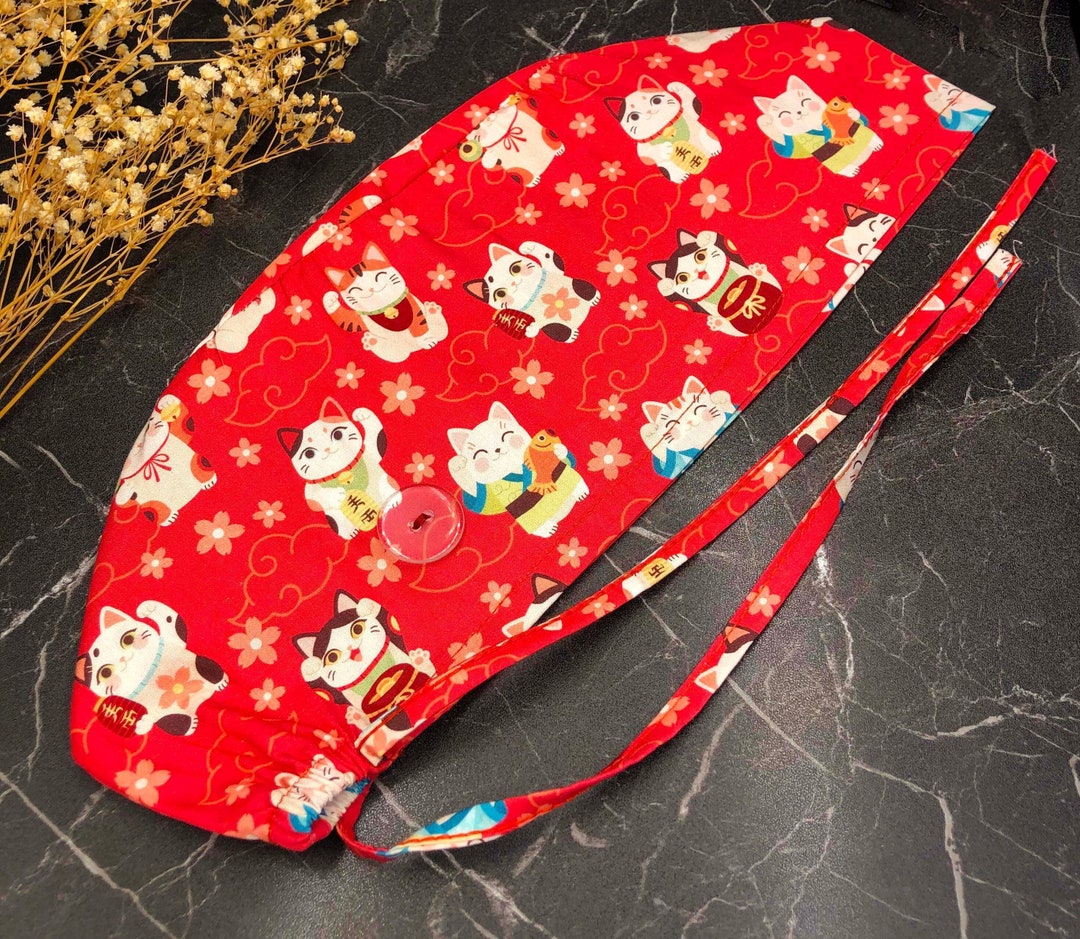 Red Cute Cats Scrub Caps for Women, Animal Surgical Cap Men, Red Funny ...