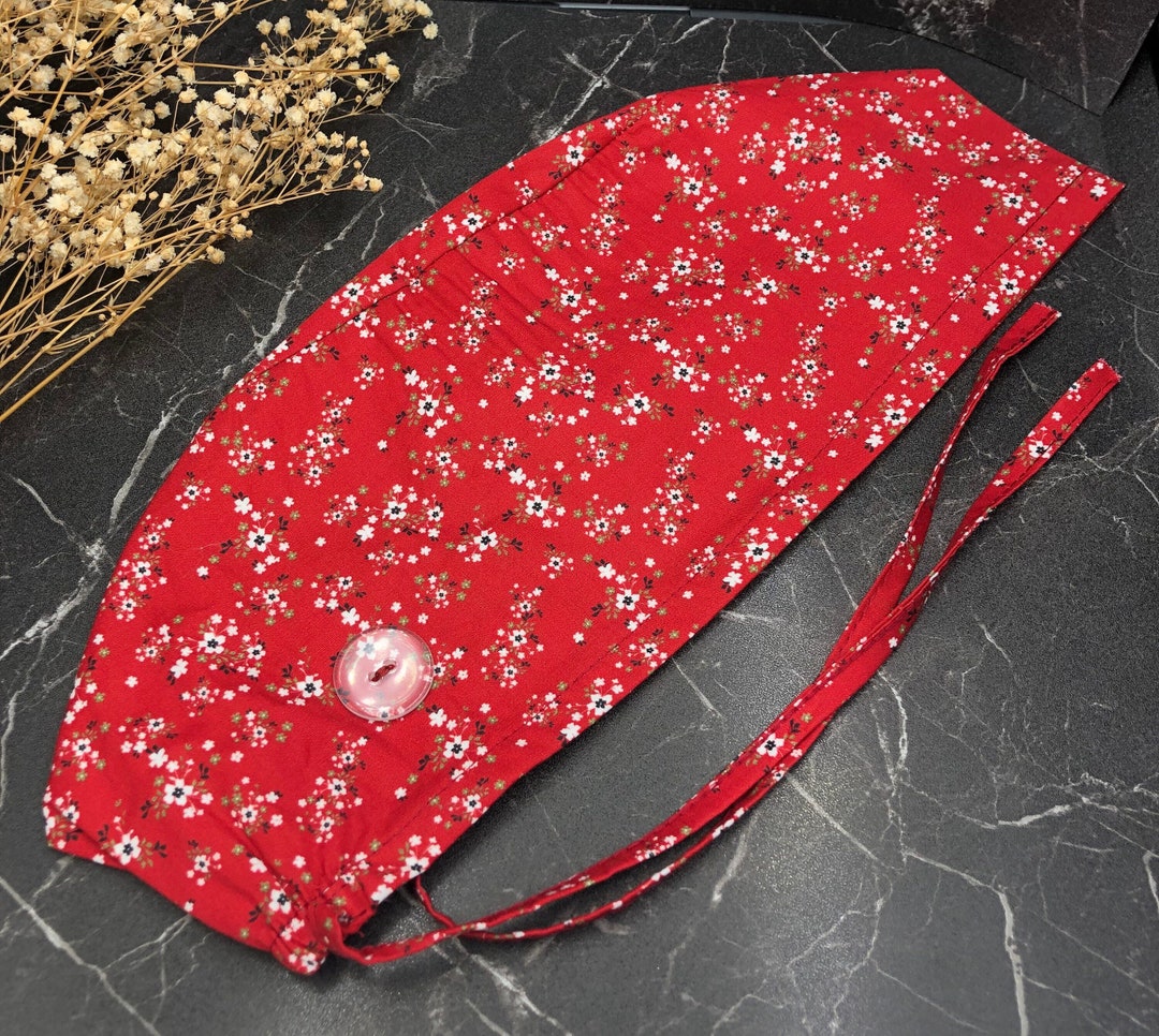 Black and White Flowers Scrub Caps for Women, Tiny Floral Surgical Cap ...