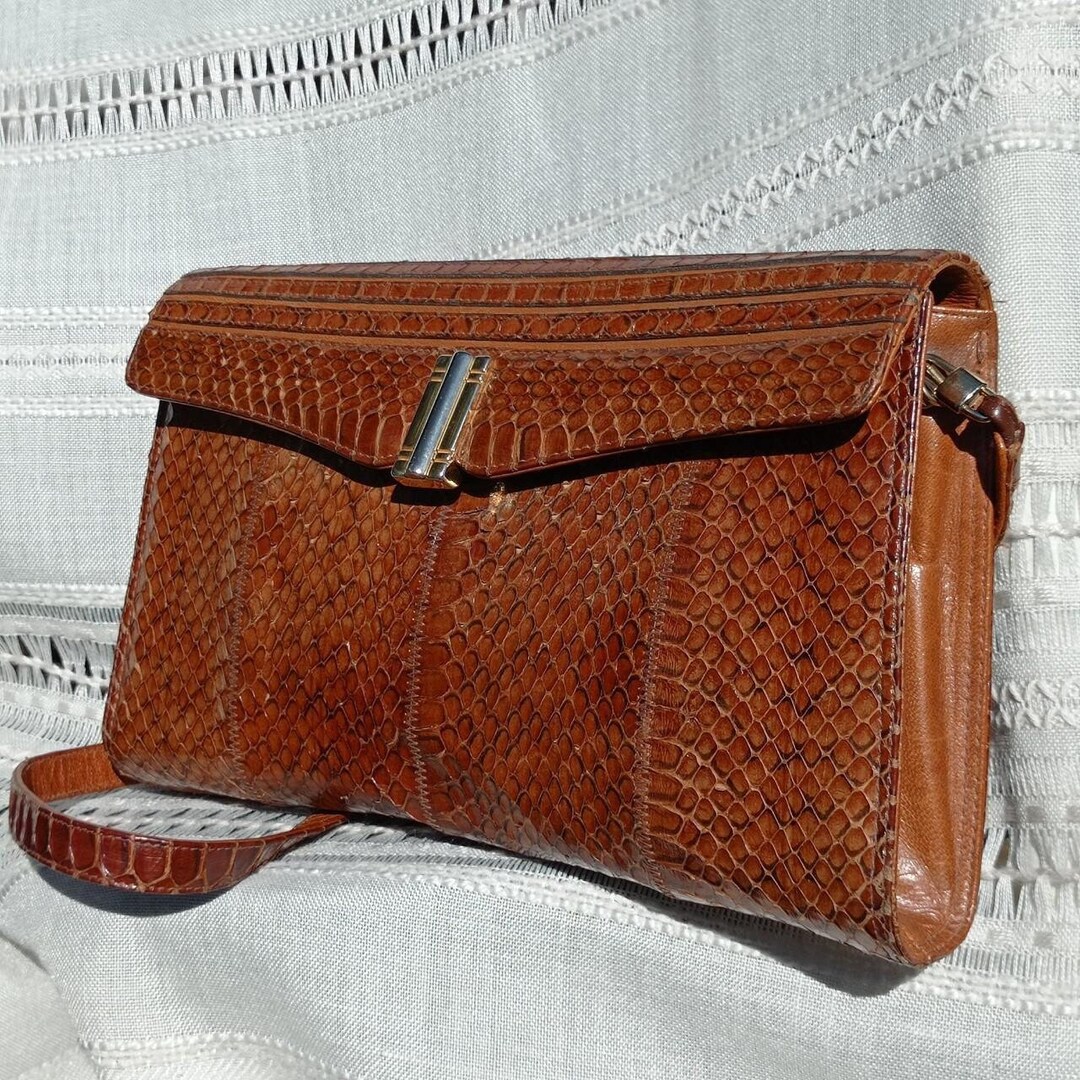 Leather Goods C3 VINTAGE Brown SNAKE Leather Shoulder BAG - Etsy
