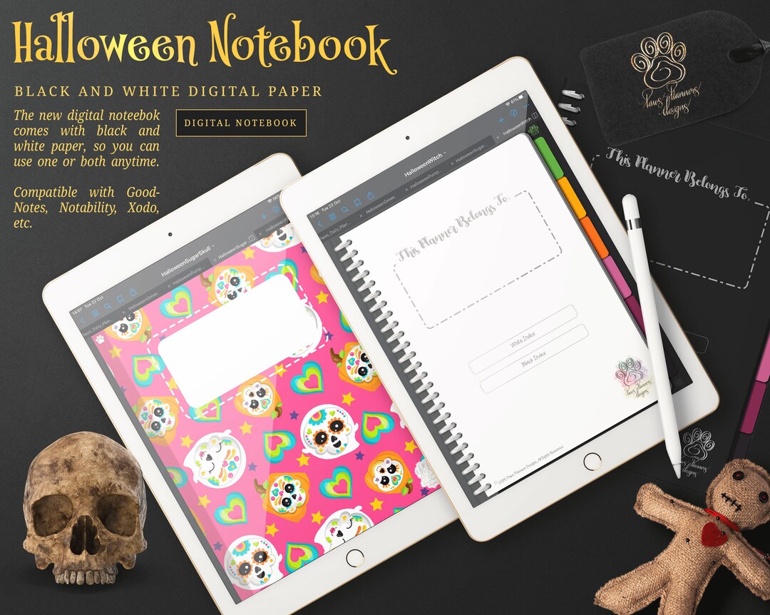 Halloween Digital Notebook With Black and White Pages 2 in 1 - Etsy