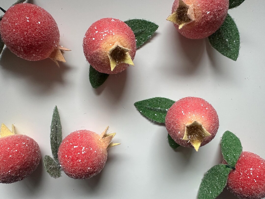 Set of 4 Spun Cotton Pomegranate Fruit Ornaments - Etsy