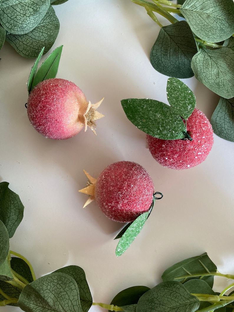 Vintage Look Spun Cotton Pomegranate Fruit Ornament | Etsy