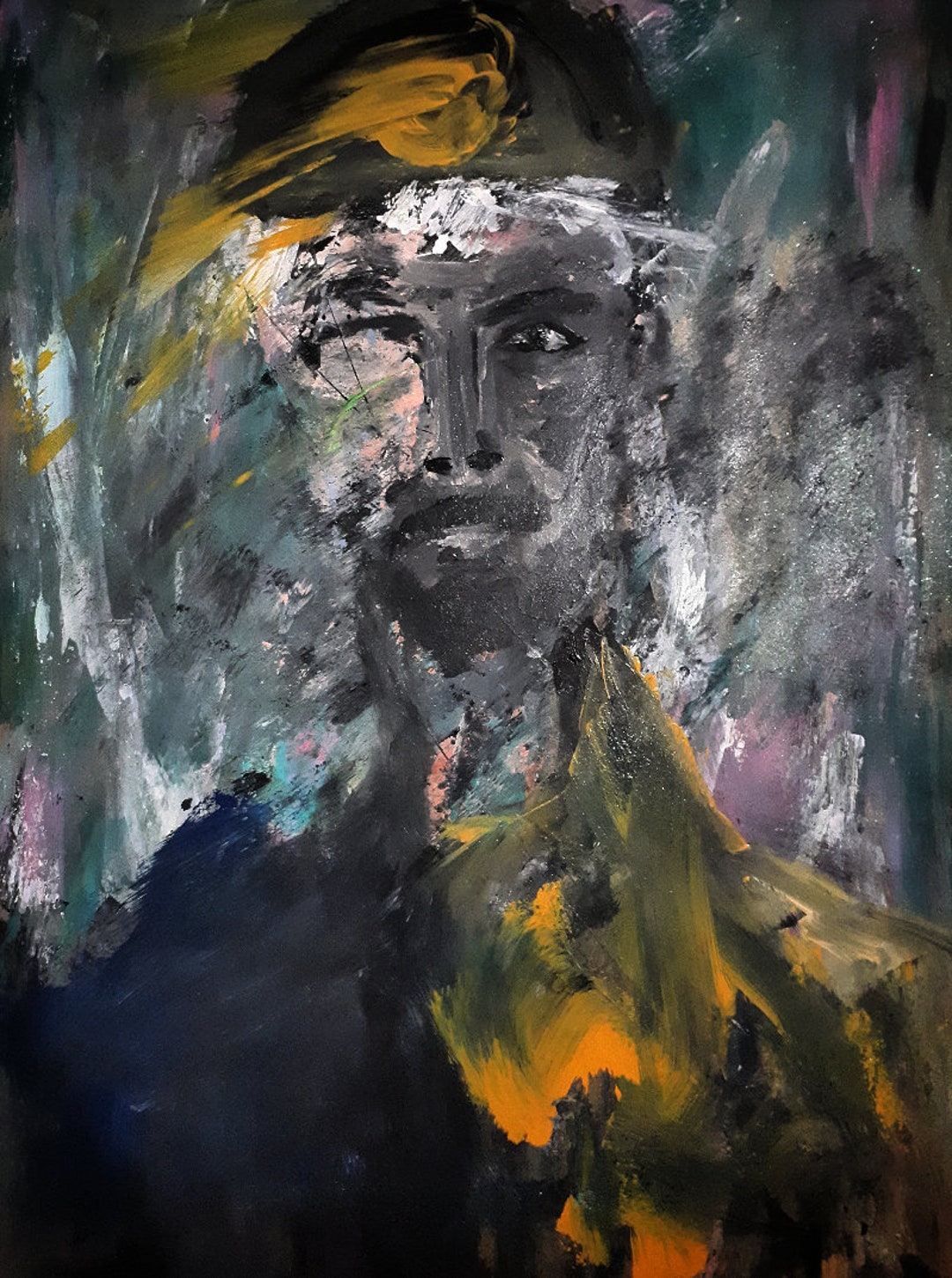 Black Abstract Portrait, Male Abstract Portrait, Original Painting ...