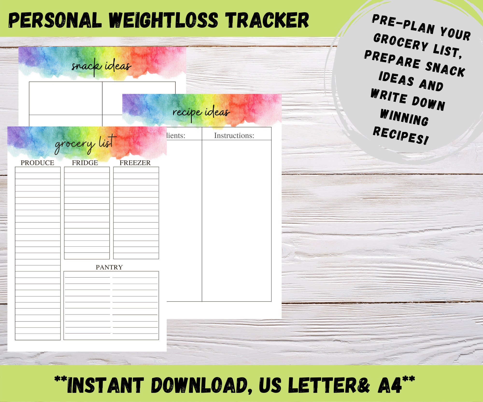 Weight Loss Tracker Printable, Workout Planner, Water Tracker, Meal ...