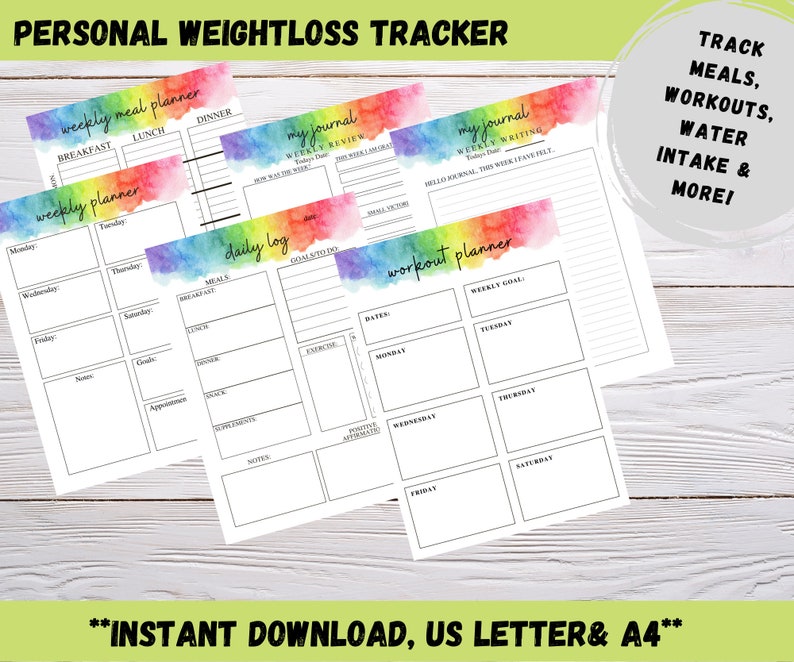 Weight Loss Tracker Printable, Workout Planner, Water Tracker, Meal ...