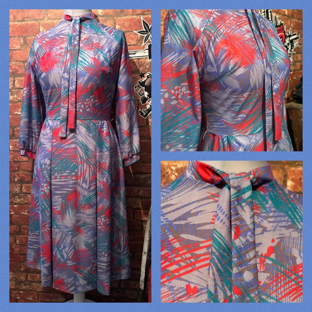 Vintage Richard Stump Dress Size 14 Abstract Style Multi Print, Tie ...