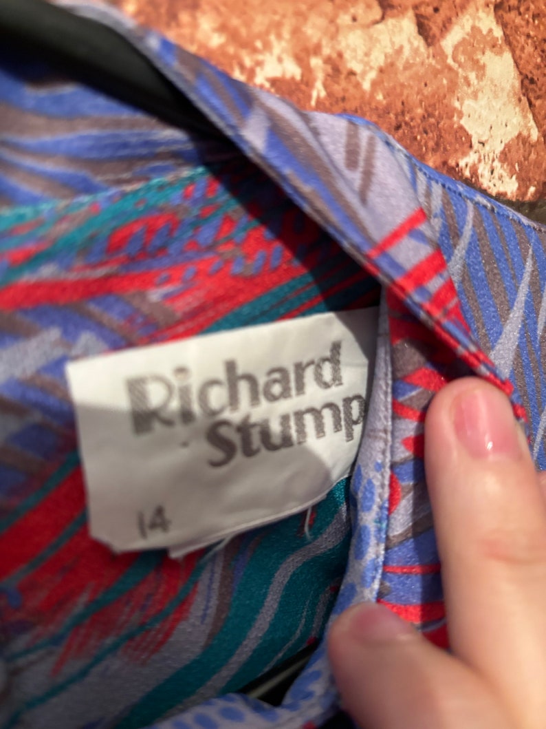 Vintage Richard Stump Dress Size 14 Abstract Style Multi Print, Tie Neck, Long Sleeve - Etsy