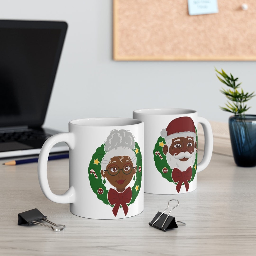 Black Santa & Mrs. Claus and Christmas Wreath Mug-one Mug | Black Santa ...