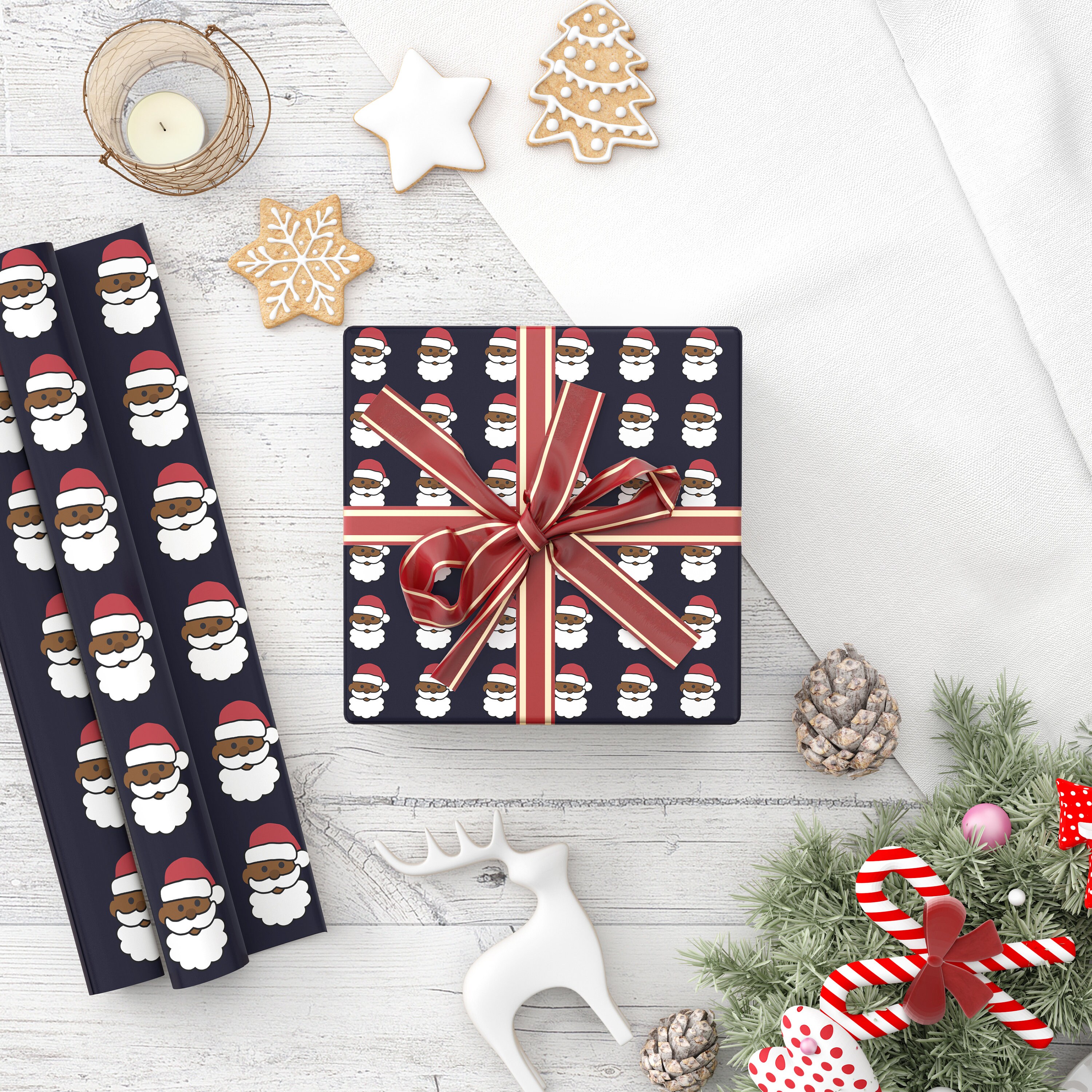 Emoji Black Santa Christmas Wrapping Paper Roll_blk, African American ...