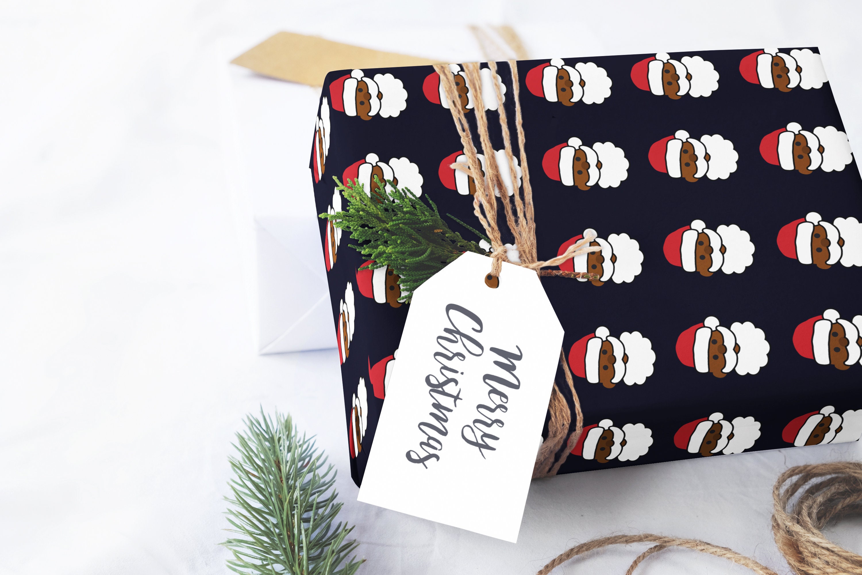 Emoji Black Santa Christmas Wrapping Paper Roll_blk, African American ...