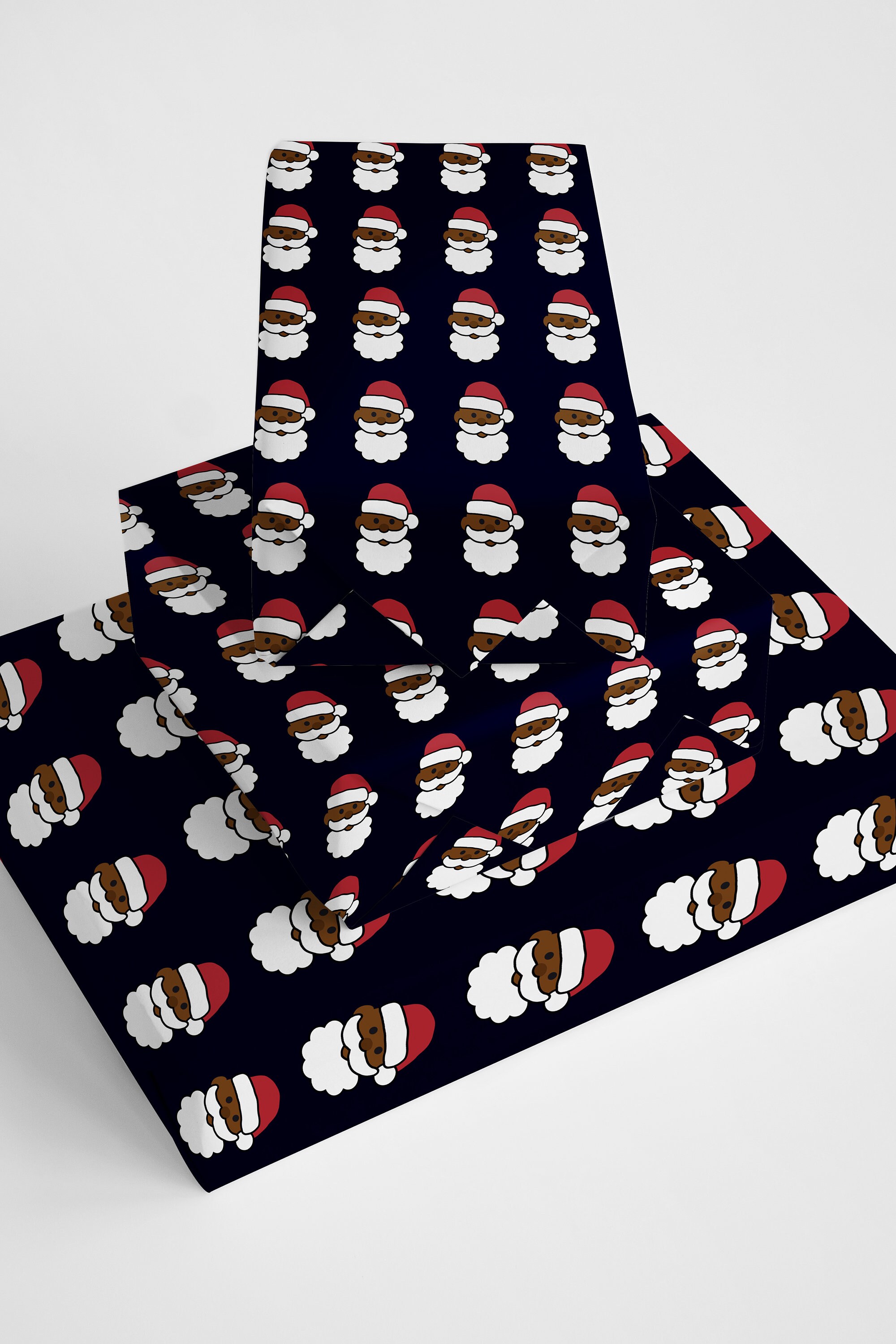 Emoji Black Santa Christmas Wrapping Paper Roll_blk, African American ...