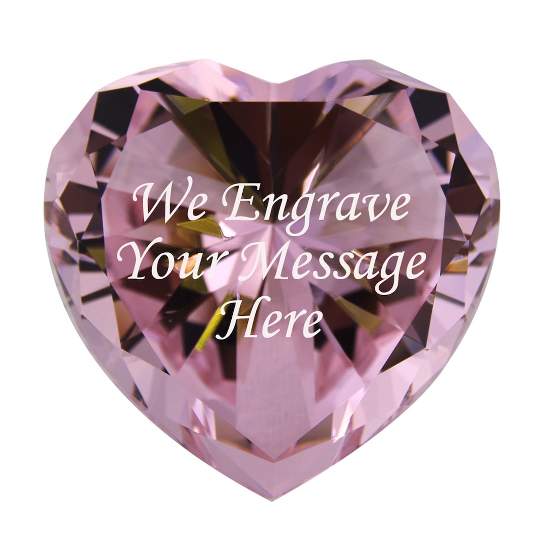 Personalized Engraved Crystal Heart Diamond Paperweight With Wooden Box ...