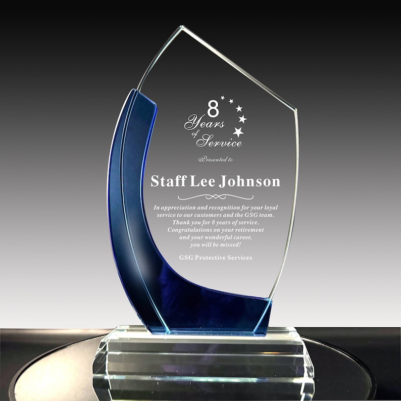 Personalized Crystal Award: Years of Service Plaque, for Employee ...