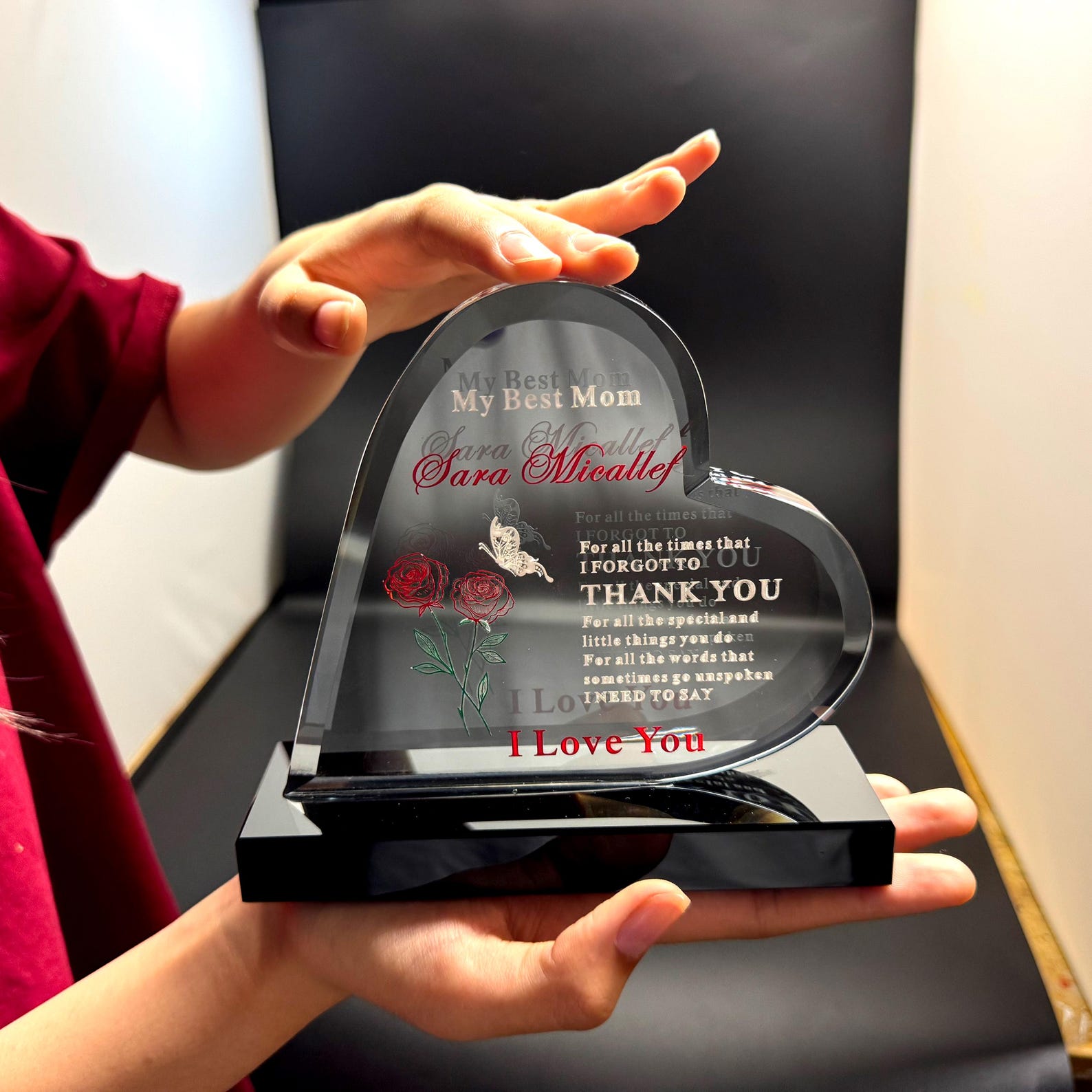 Personalized Crystal Heart Award: Engraved Gift for Mom, Dad ...