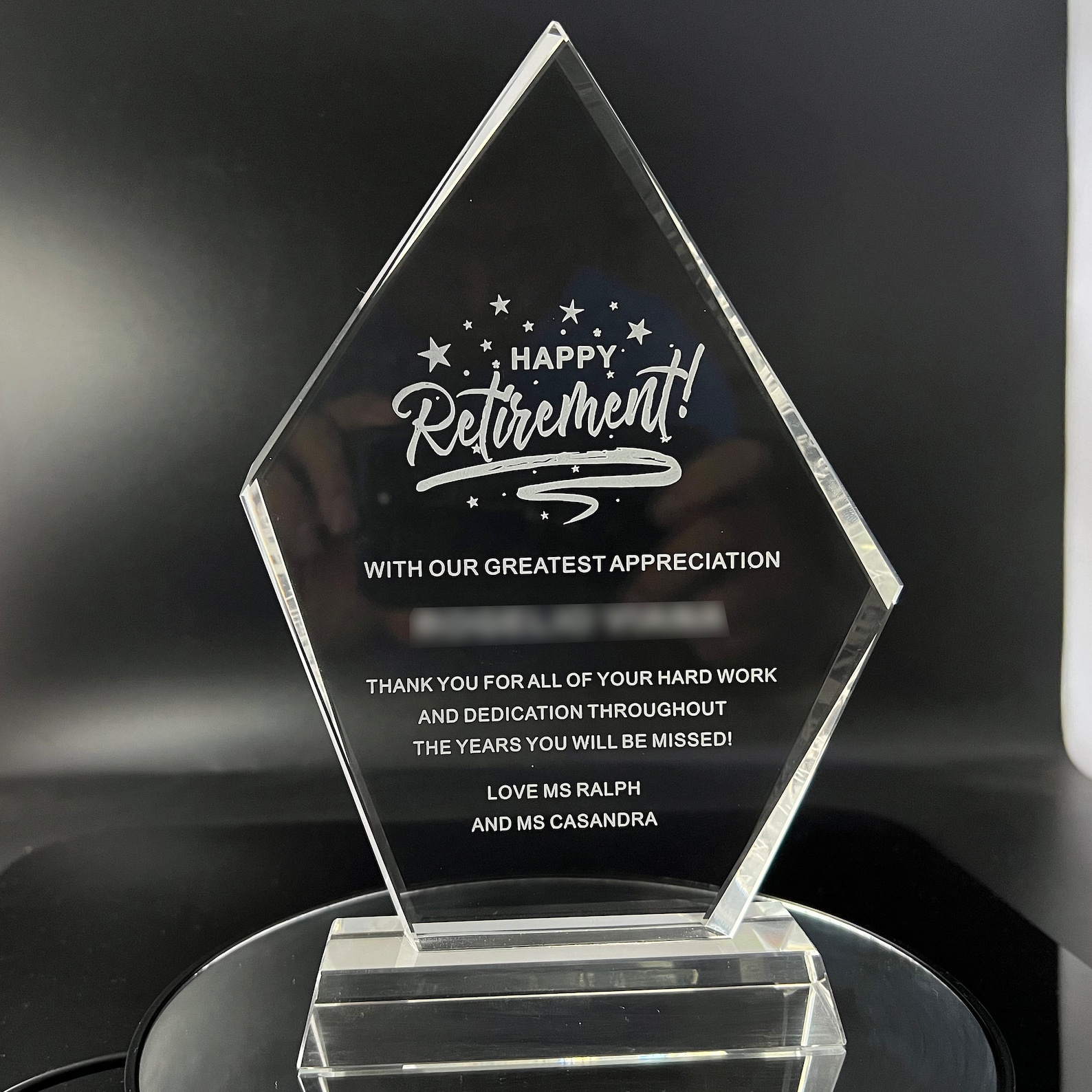 Personalized Retirement Award,crystal Employee,retirement Appreciation ...