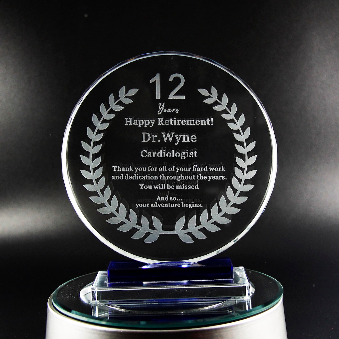 Personalized Crystal Retirement Award: Engraved Plaque, Manager Gift (6 ...