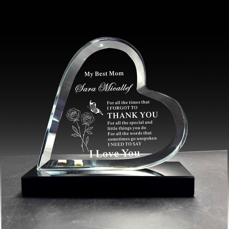 Personalized Crystal Heart Award: Engraved Gift for Mom, Dad ...