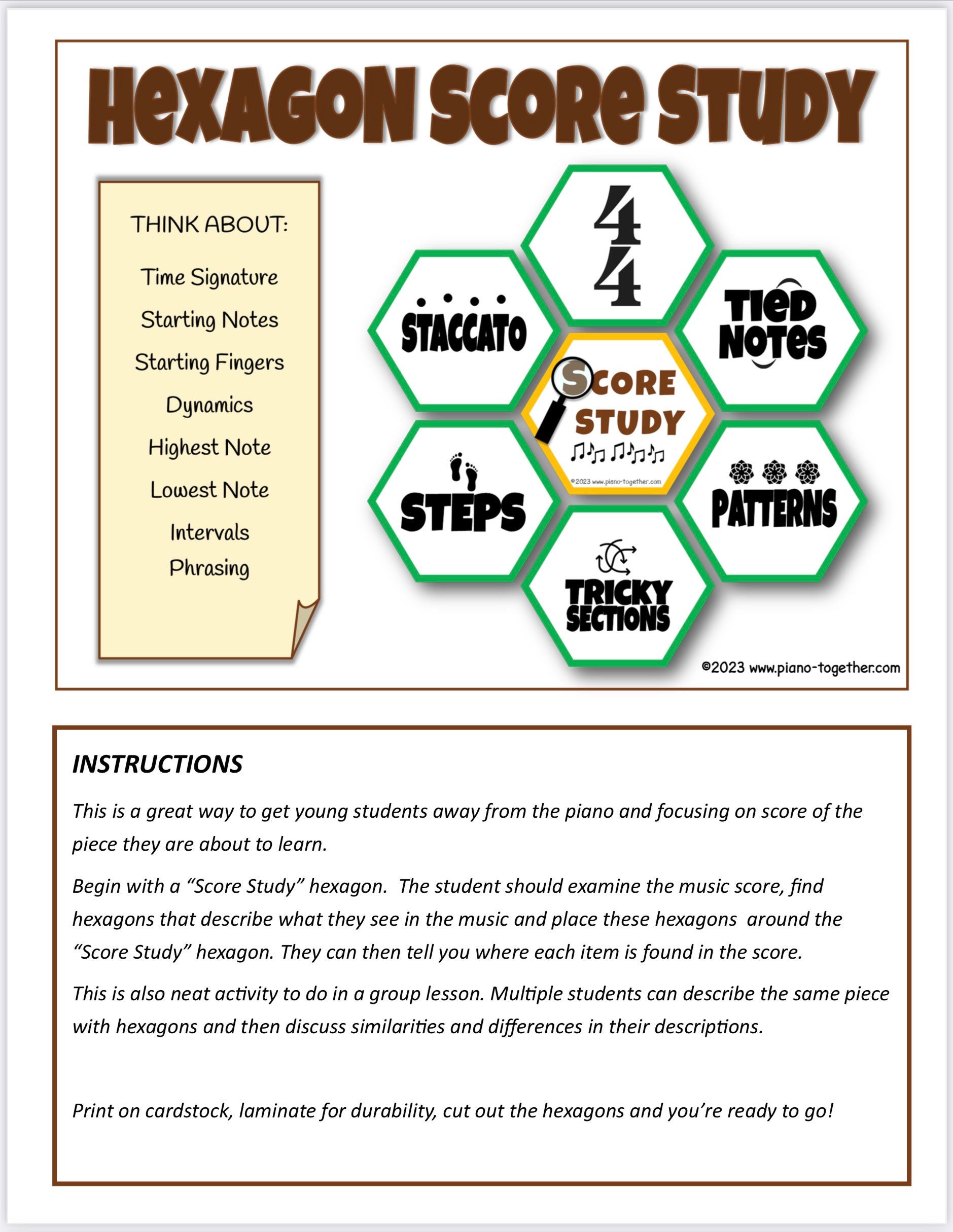 Printable Hexagon Music Score Study Activity - Etsy
