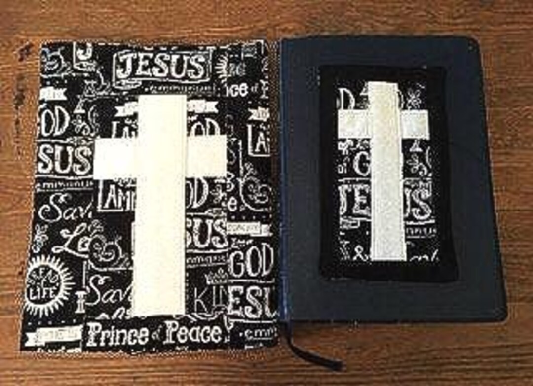 Handcrafted Quilted Fabric Bible Cover and Coordinating Bookmark Black ...
