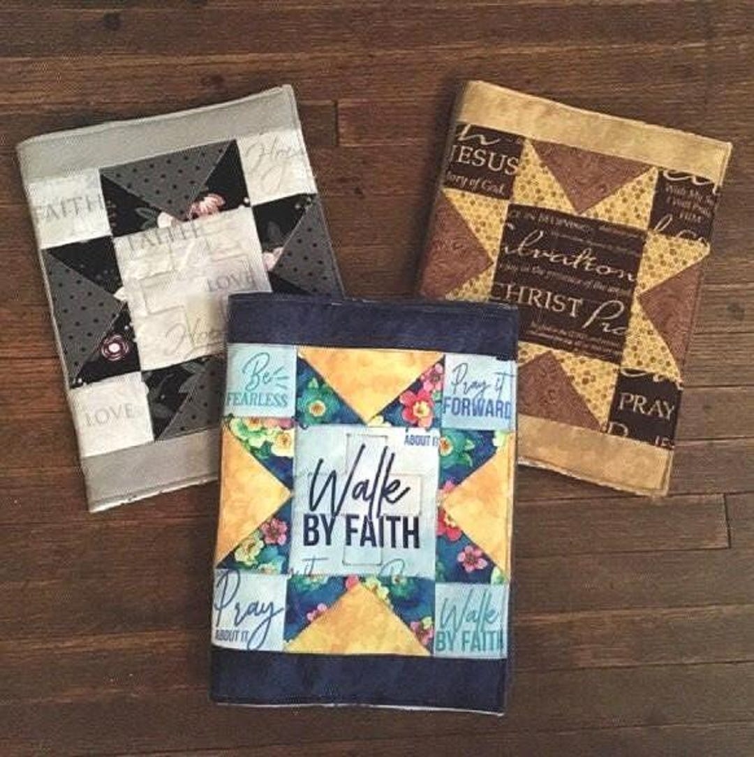 Handcrafted Quilted Fabric Bible Cover - Quilt Block - Sawtooth Pattern ...
