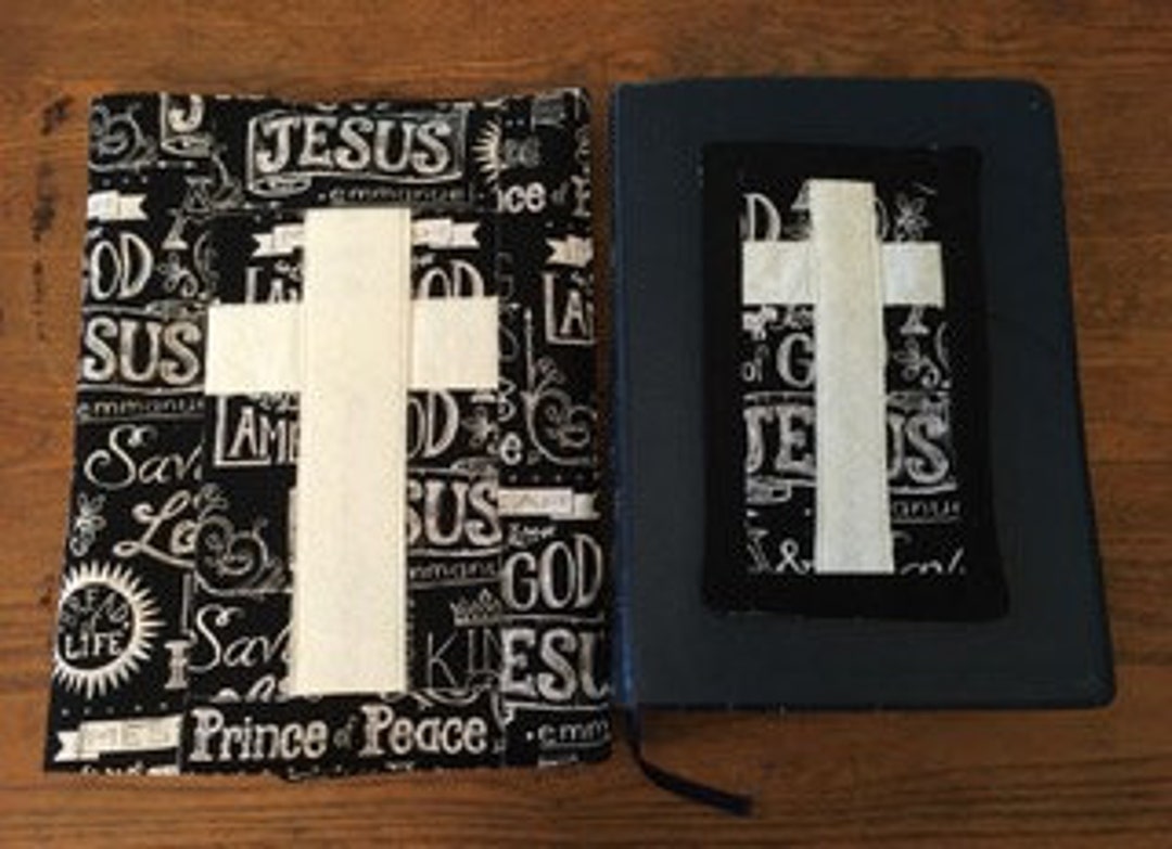 Handcrafted Quilted Fabric Bible Cover and Coordinating Bookmark Black ...