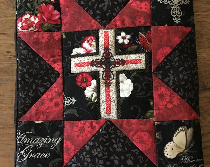 Handcrafted Quilted Fabric Bible Cover Quilt Block Sawtooth Pattern ...