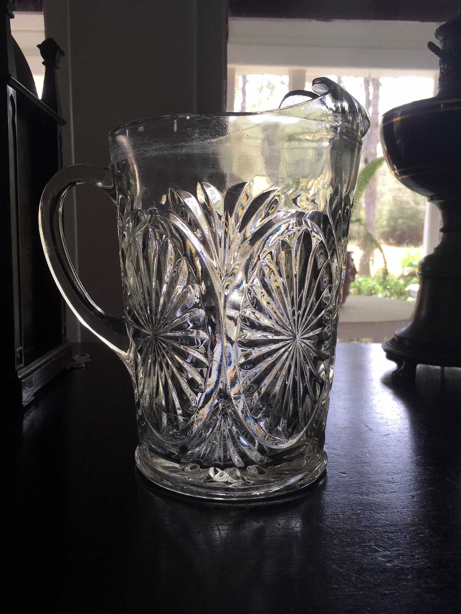 Antique Pressed Glass Pitcher Ice Lip Oval Rosette - Etsy