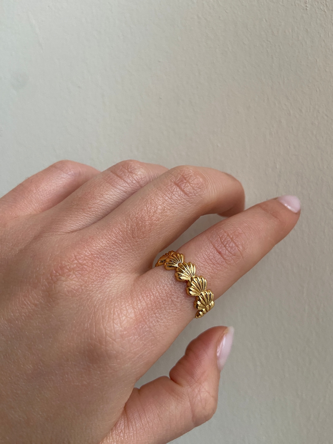 Seashell Gold Ring, Adjustable Ring, Summer Stacking Ring, Scallop Ring ...