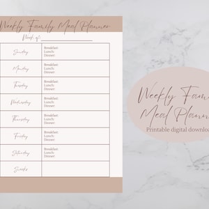 Printable Weekly Family Meal Planner, Digital Meal Planner, Grocery ...