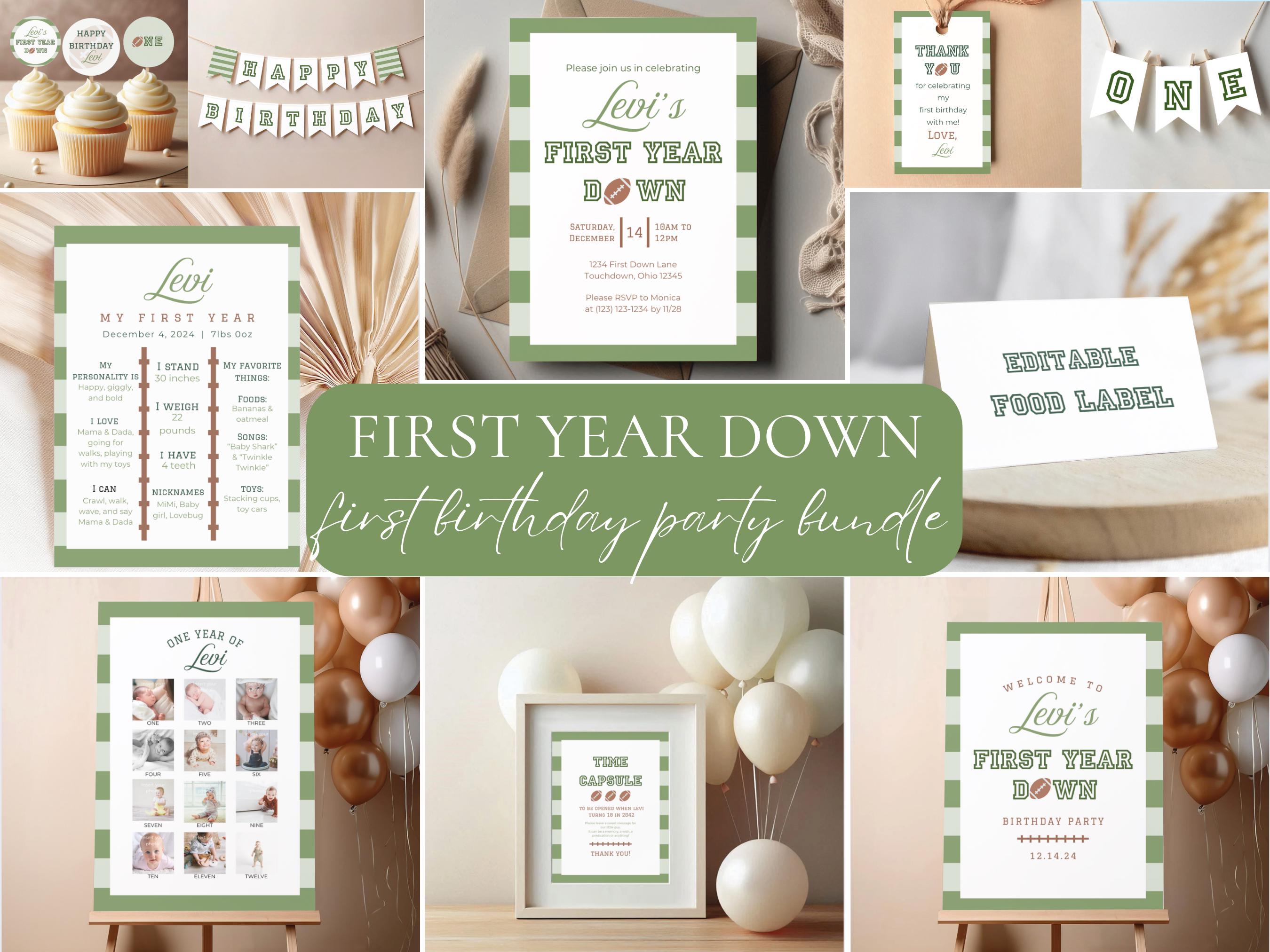 First Year Down Birthday Party Bundle, First Birthday Themes, 1st Birthday Party, Football, Baby ...