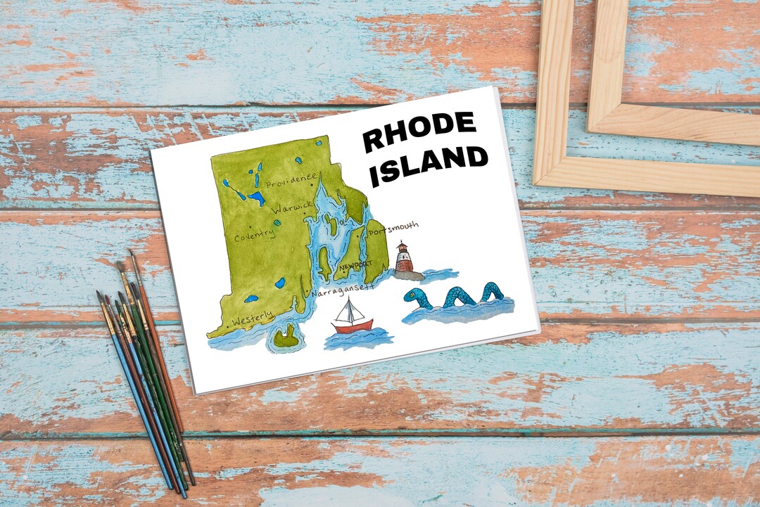 Rhode Island Map Notecards: Watercolor Art Greeting Cards - Etsy