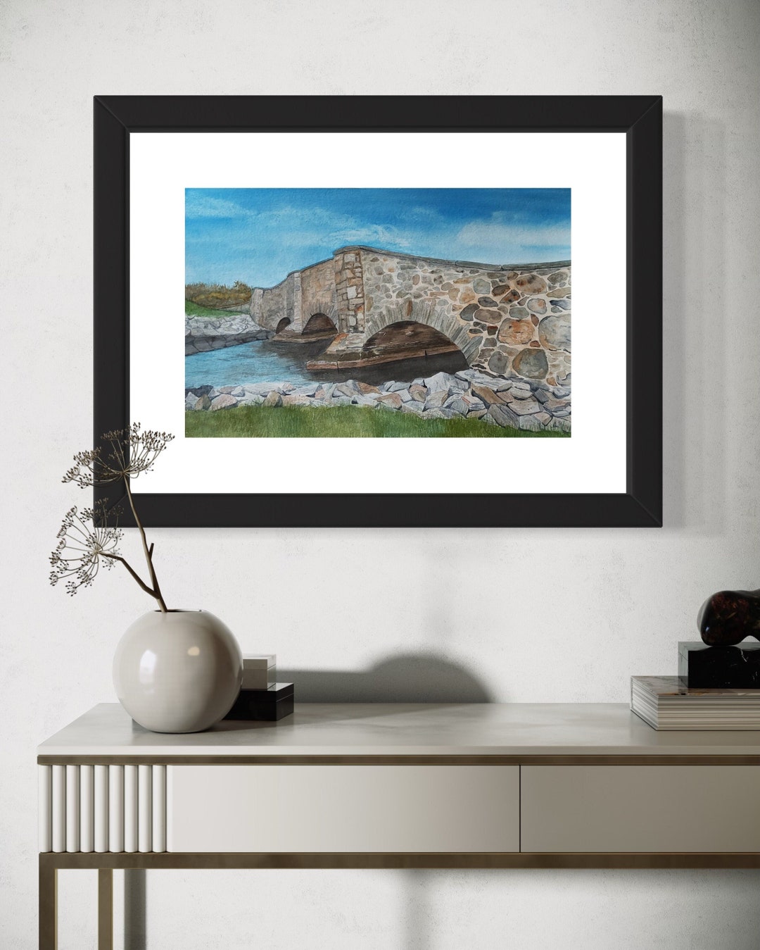 Colt State Park Stone Bridge Watercolor Art Print: Rhode Island Coastal ...