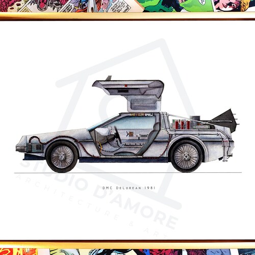 Delorean Drawing Stylish Back to the Future Poster DMC - Etsy
