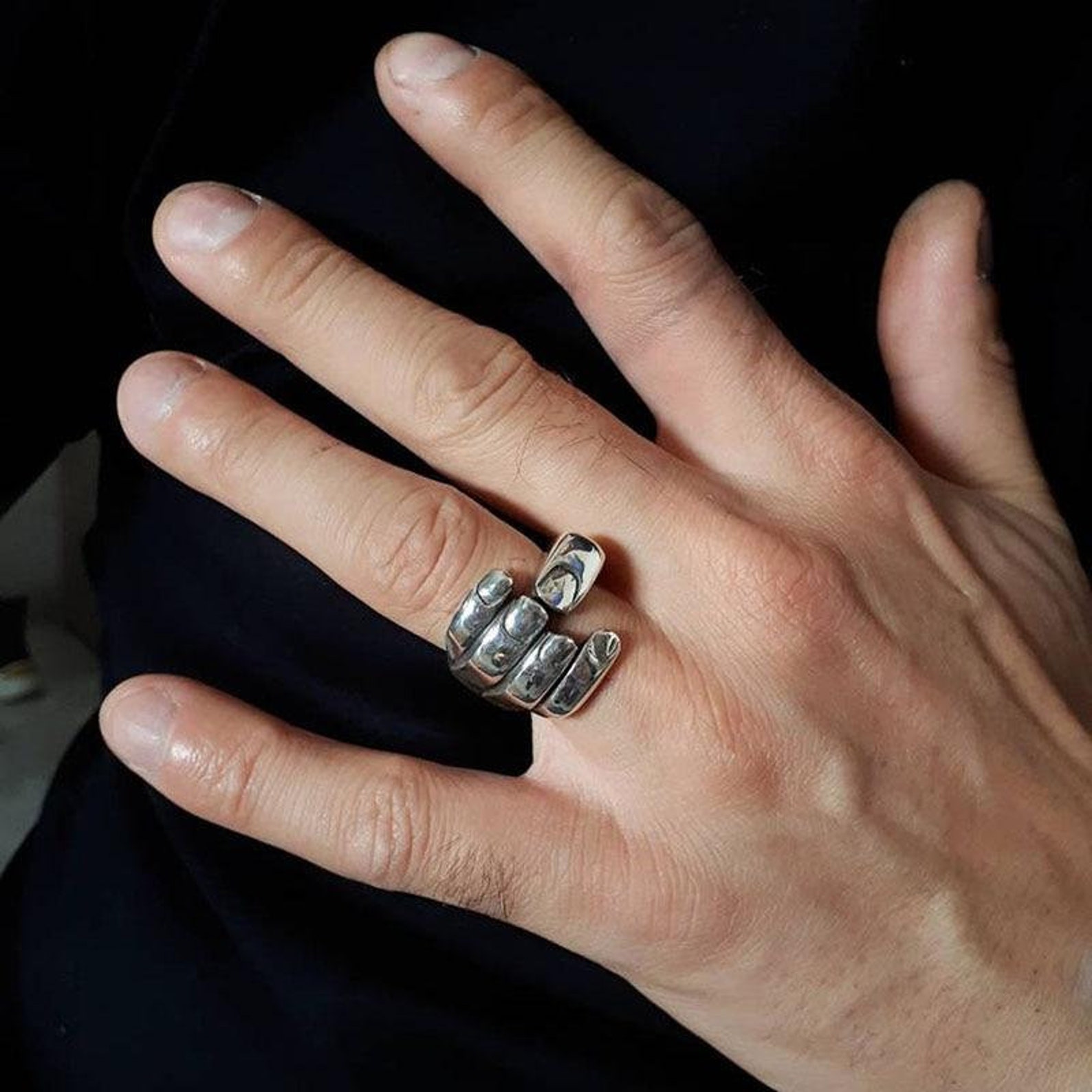 Silver Love Carved Hand Rings For Women Men Open Cuff Vintage | Etsy