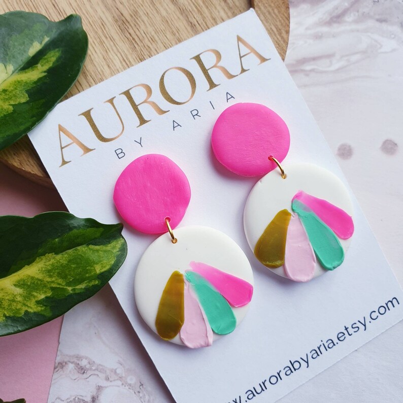 Colorful Textured Circle Earrings Bright Studs Fluorescent Colors Mixed ...