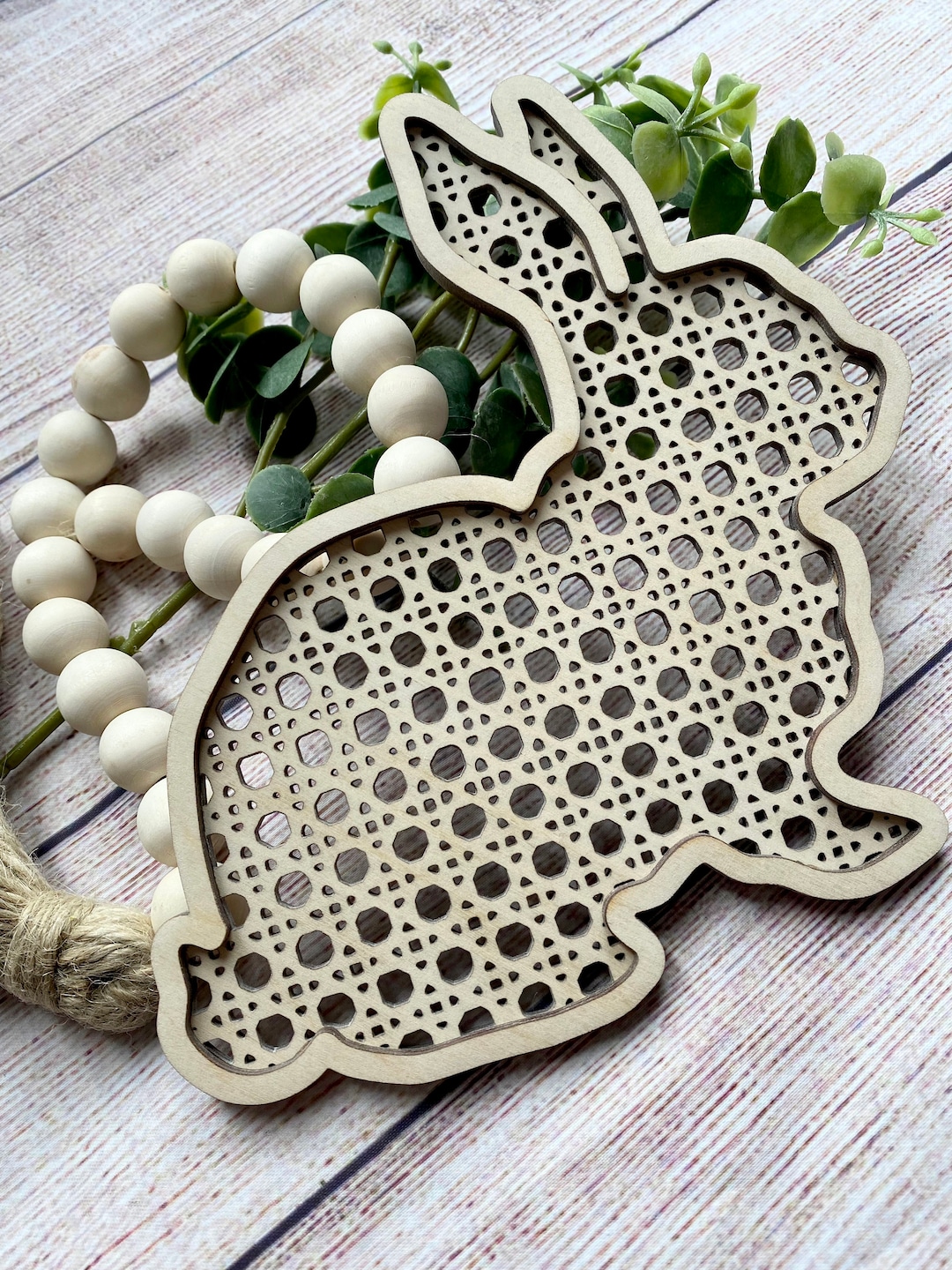 Rattan Bunny Layered Wooden Easter Decor - Etsy