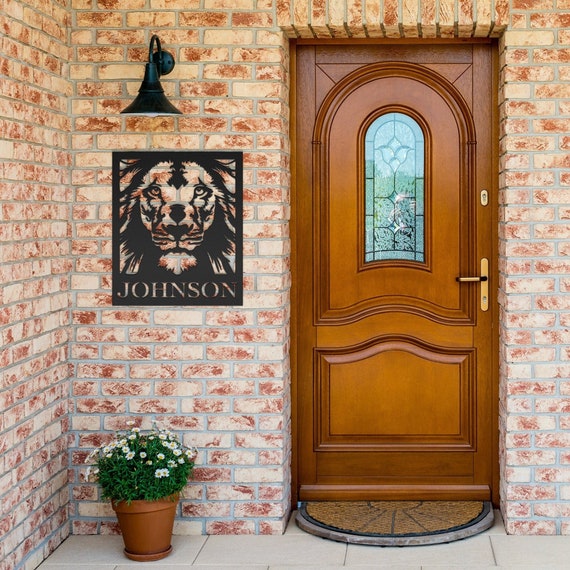 Lion Monogram Welcome Metal Sign Lion Personalized Sign Lion - Etsy