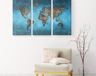 3 Panel World Map - Etsy