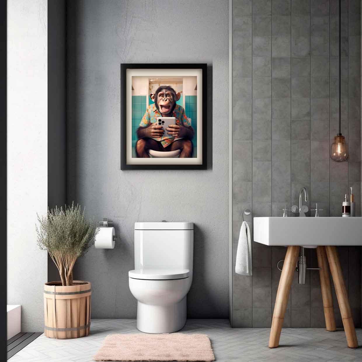 Monkey on the Toilet, Funny Print for the Bathroom, Toilet Poster ...
