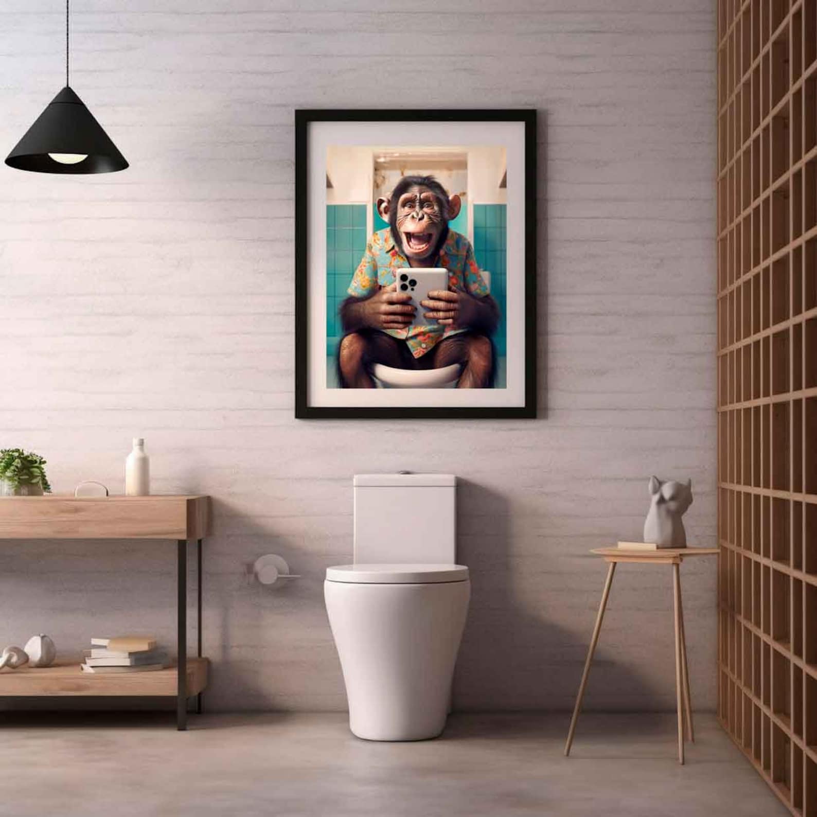 Monkey on the Toilet, Funny Print for the Bathroom, Toilet Poster ...