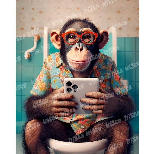 Funny Monkey on Toilet - Etsy