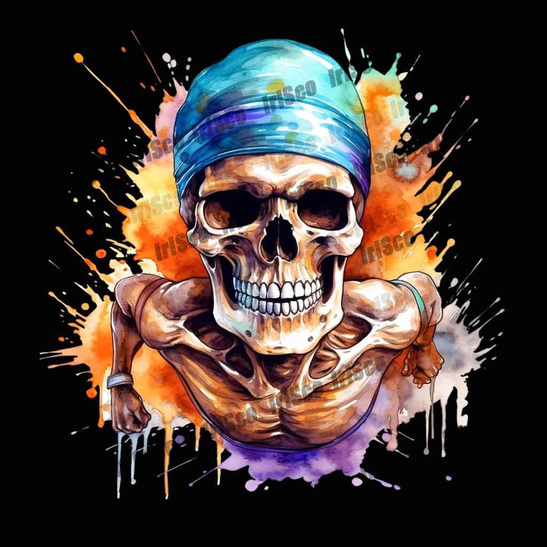 Watercolor Skeleton Png in a Bandana, Pretty Original Unusual Freaky ...